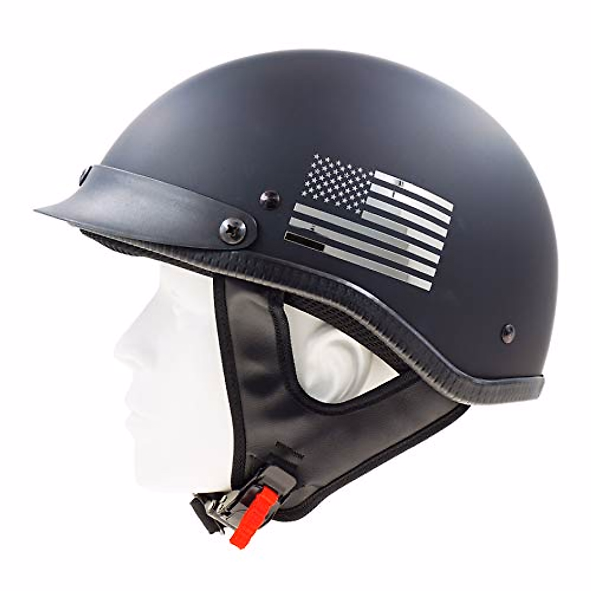 Wheeling Motorcycle Bike Biker ATV Visor Half Open Face Helmet DOT Approved Model 204 (Flat Balck Medium)