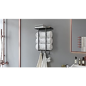 Towel Racks for Bathroom, BETHOM Towel Rack with Metal Shelf and 3 Hooks for Small Bathroom, Towel Storage Wall Can Holds Up to 3 Large Size(63x40 inch) of Rolled Towels, Black