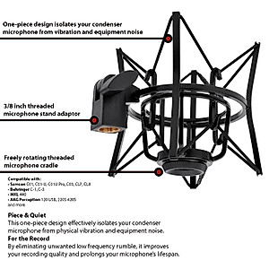 LyxPro MKS1-B Condenser Spider Microphone Shockmount, Anti Vibration and Isolation - Black