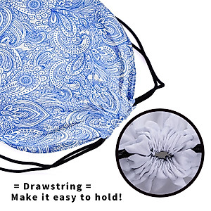 Blue White Floral Grip Bag - Traditional Flower Grip Bags for Gymnasts Teal Flowers Gymnastic Bag Abstract Modern Art Gym Pouch Bag Artistic String Bag Adjustable for Personal Equipment