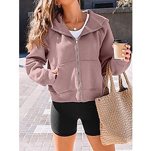 AUTOMET Womens Zip Up Hoodies Fleece Jackets Oversized Sweatshirts Fall Fashion Outfits 2025 Sweaters Winter Clothes Darkpink S