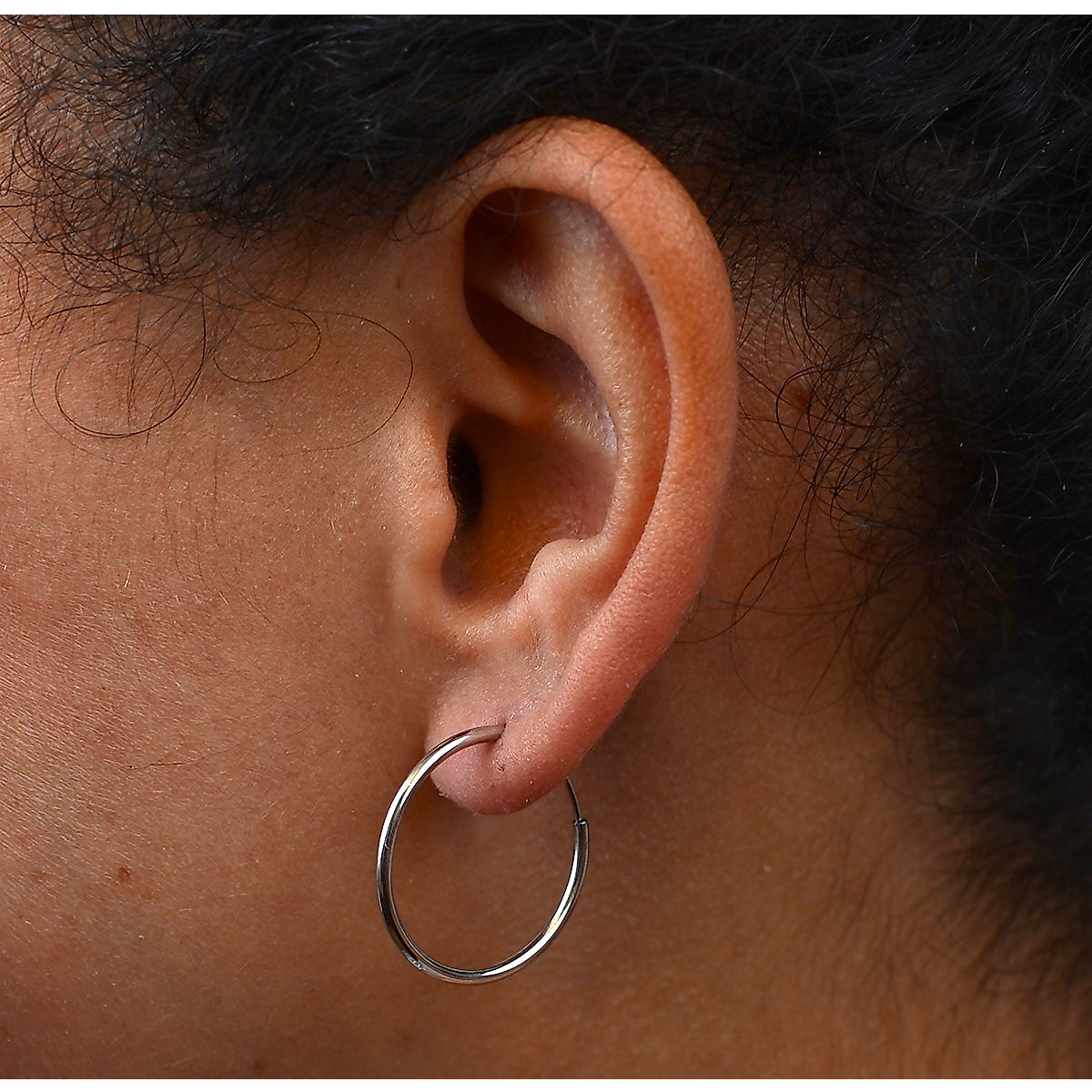 Medium 14K White Gold Continuous Endless Hoop Earrings, (1.5mm Tube) (.90 inch - 23mm)