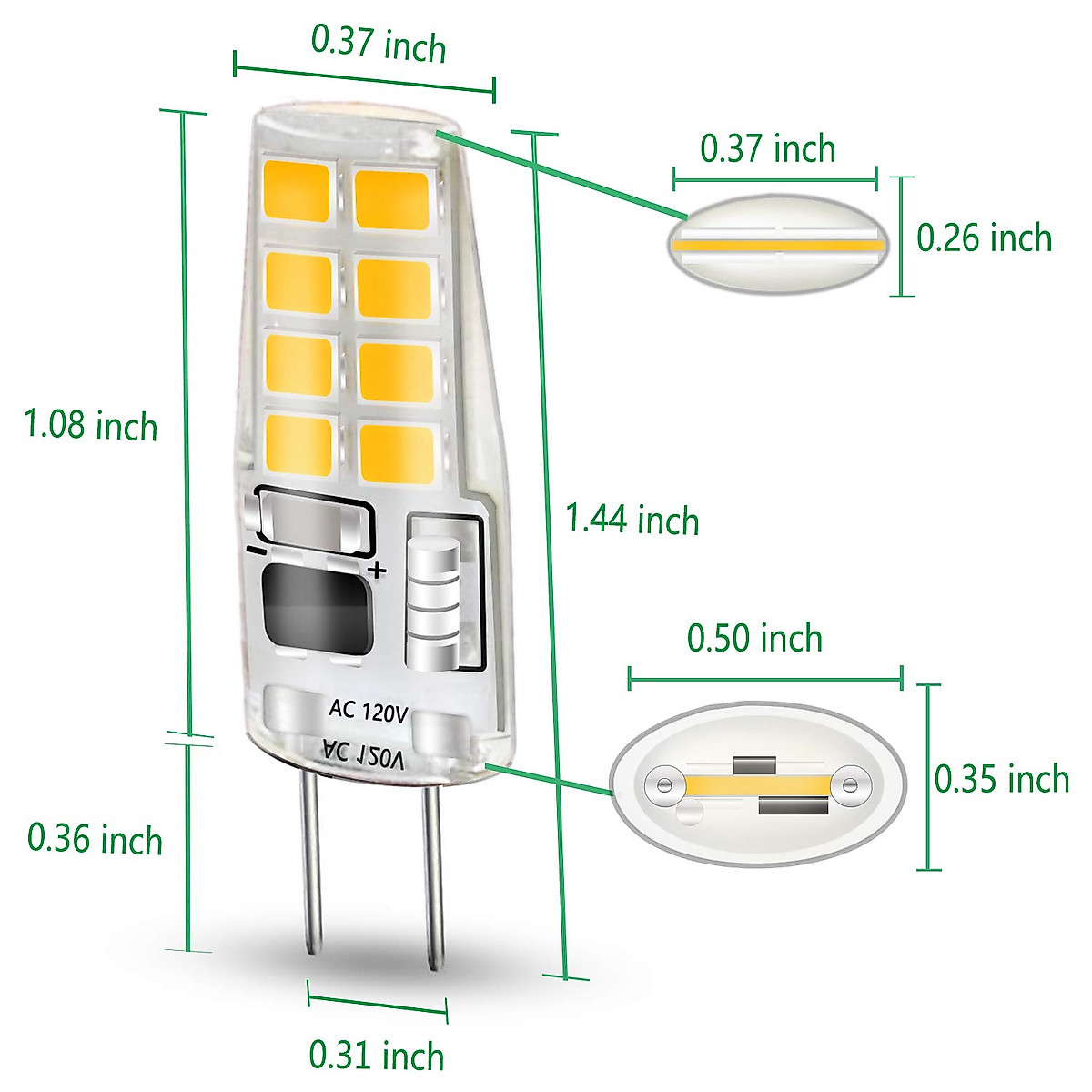 LEKE G8 Bulb Warm White 3W G8 LED Bulb Equivalent to G8 Halogen Bulb 20W-25W Dimmable G8 Light Bulb 3000k, AC 110v/120v/130v(6 Pack)