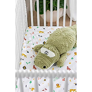 Safari Crib Sheet Fitted Organic, 100% Cotton GOTS Soft Jersey Jungle Animal Crib Sheets, Jungle Safari Animals Baby and Toddler Bedding for Boys and Girls (Jungle)