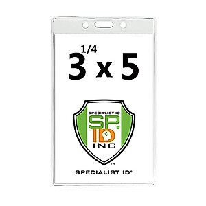 Premium Heavy Duty 3 1/4 X 5 Extra Large ID Badge Holder - Clear Vinyl 3x5 Vertical Card Sleeve for Name Badges, Sporting Events and Trade Shows by Specialist ID