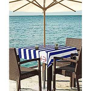 EZON-CH Outdoor Tablecloth with Umbrella Hole and Zipper 54"x54", Anchor Rope and Steering Wheel Blue Square Waterproof Table Cloth Table Covers for Dining, Garden, Courtyard, Patio, Camping, Picnic