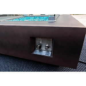 65" Rectangular Concrete Gas Fire Pit Table with Glass Guard and Fire Glass (Espresso Brown)