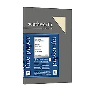 Southworth 25% Cotton Business Paper, 8.5” x 11”, 24 lb/90 gsm, Linen Finish, White, 100 Sheets - Packaging May Vary (P564CK), Ivory