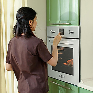 Empava 24" Single Gas Wall Oven Bake Broil Rotisserie Functions with Digital Timer and Convection Fan in Stainless Steel