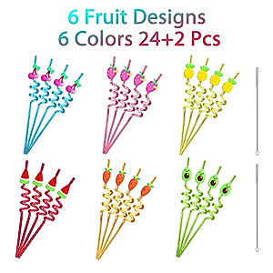 24 Citrus Fruit Drinking Straws with 2 PCS Straws Cleaning Brush for Tutti Fruity Birthday Pineapple Strawberry Tropical Party Supplies Favors
