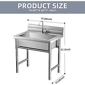 Stainless utility sink freestanding outdoor with hose hook up kitchen single stainless Sinks(20Inch)