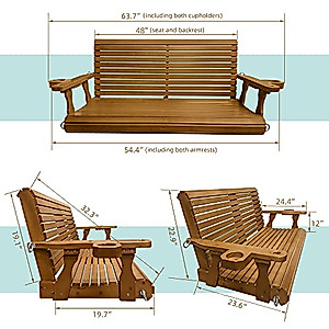 Wooden Porch Swing 2-Seater, Bench Swing with Cupholders, Hanging Chains and 7mm Springs, Heavy Duty 800 LBS, for Outdoor Patio Garden Yard (Brown - 4.5 feet)