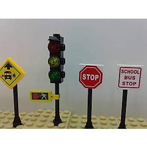 Road Signs & Traffic Lights Building Bricks Play Set Toys Living Traffic Toy Signs for Kids-Building Toys City Street Village, 7 Piece Educational Learning Gift