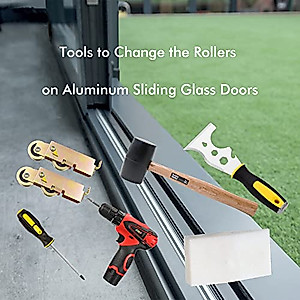 Sliding Patio Door Rollers Replacement for Aluminum Glass Doors, F-Tab Mount, 1-1/4" Steel Ball Bearing, Rear Adjustable, Yellow Zinc Plated, 2 Pack