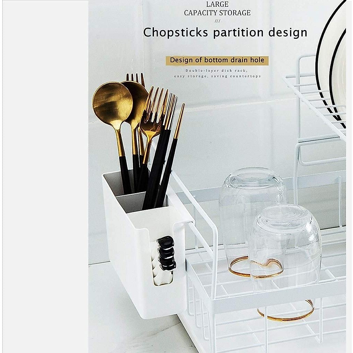 Plate Rack Draining Dish Rack 2-layer Drain Dish Rack Kitchen Dish Rack Drain Rack Household Dish Rack Sink Shelf Pan Plate Holder (Color : White-b)