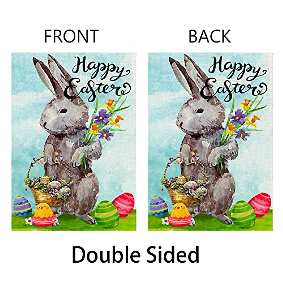 Easter Garden Flag Double Sided Burlap Decorative Happy Easter Bunny Flowers Holiday Easter Decor for Outside Yard Outdoor Farmhouse Easter Decorations (12x18 inch)