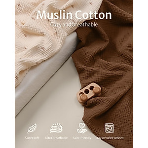 Muslin Crib Sheets for Girls and Boys, Cotton Boho Neutral Fitted Baby Crib Sheet for Standard Crib Mattress & Toddler Bed Mattress (52"x28"), Soft Breathable Baby Sheets 2 Pack (Sunshine&Brown)