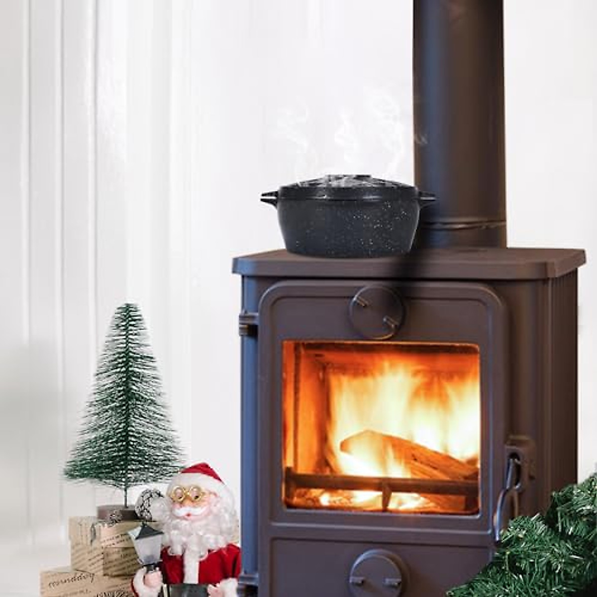 G Good Gain Wood Stove Steamer, Fireplace Humidifier, Cast Iron Humidifier for Stove, Matte Black Finish, Rust Resistant, Lattice Top, 2.5 Quart Capacity, Wood Burning Stove Indoor Decorative. Grey