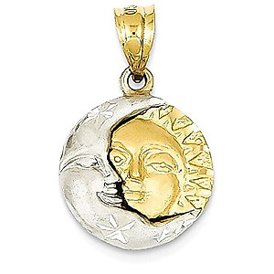 IceCarats 14K Two Tone Gold Sun Crescent Moon Necklace Charm Pendant Celestial Jewelry 21mm x 14mm Only