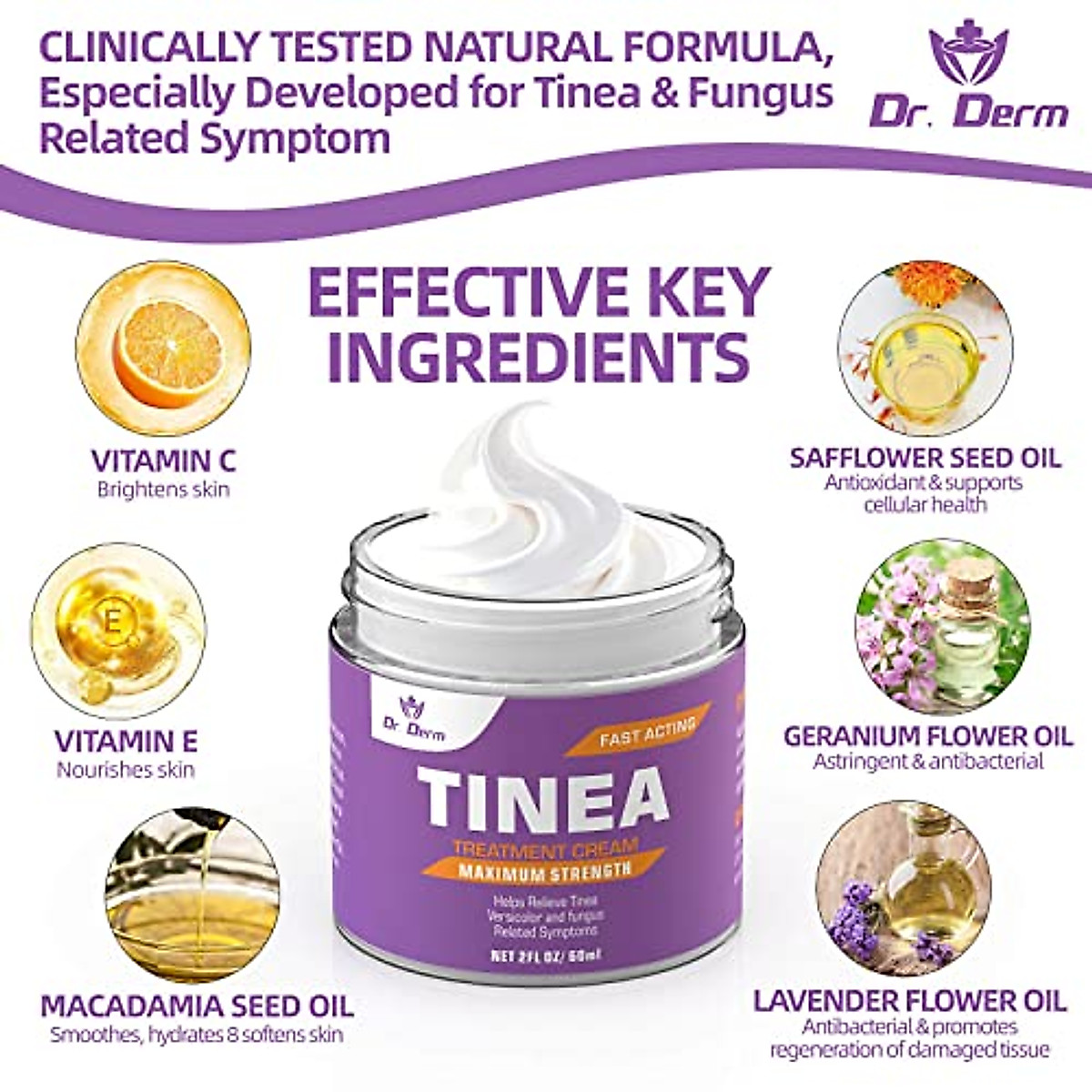 DR. DERM Tinea Versicolor Treatment, Antifungal Cream for Tinea Versicolor & Pedis, All-Natural Athletes Foot Treatment Ringworm Treatment for Humans, Fast Healing Anti Fungal Skin Cream