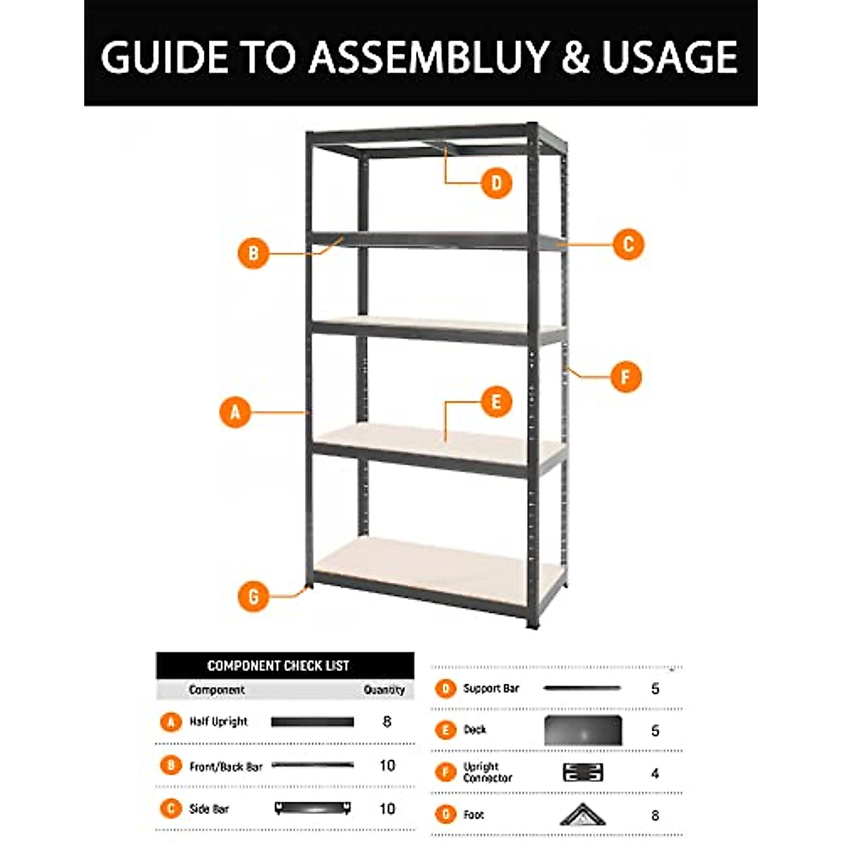 Standing Shelving Adjustable Height Non-Slip Feet Separable Rack Shed Storage Shelves Unit Adjustable Height Non-Slip Feet Separable Rack Unit 66.1"x29.5"x11.8" BLACK 5 Tier (386lb Per Shelf) 1930lb