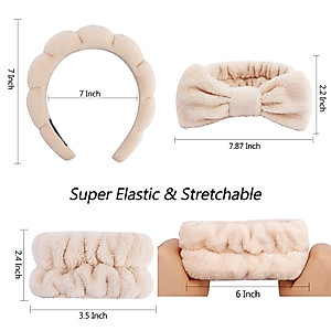 VELSCRUN 6 Pack Makeup and Skincare Headbands, Brown Sponge Hair Band Bow Tie Set - Wristband Hair Accessories for Women Gifts