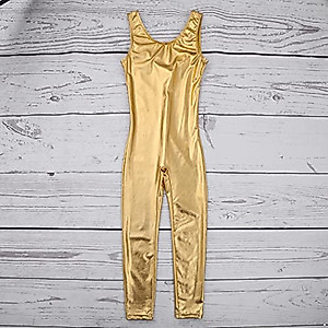 Manyakai Kids Girls Shiny Metallic Sleeveless Tank Unitard Ballet Dance Gymnastics Leotard Dancewear Gold 10-12 Years