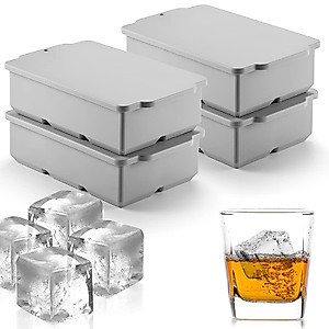 Nax Caki Silicone Large Ice Cube Trays with Lid Pack of 4, Stackable Big Square Ice Cube freezer Molds for Whiskey Cocktails Bourbon Soups Frozen Treats