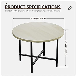 Round Coffee Table, Modern Small Coffee Table Sofa Table Tea Table for Living Room, Office Desk, Balcony, Easy to Install,Wood Desktop and Metal Legs (Nature Oak)