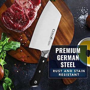 Cutluxe Meat Cleaver Knife - 7" Heavy Cleaver Butcher Knife, Razor Sharp German Steel Blade, Full Tang, Ergonomic Handle Design – Artisan Series