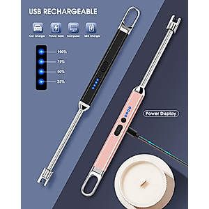 LcFun Candle Lighter 2 Pack, USB Rechargeable Lighter, Plasma Arc Electric Lighter with 360°Flexible Neck Long Lighter, Windproof Flameless Lighters for Candles, Fireworks, BBQ (Black & Pink)