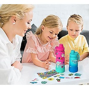 CHILLOUT LIFE 17 oz Kids Insulated Water Bottle for School with Leakproof Spout Lid and Cute Waterproof Stickers, Personalized Stainless Steel Thermos Flask Metal Water Bottle for Girls & Boys