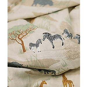 SARANONI Swaddle Blanket with Giraffe, Elephant, Zebra & Rhino Designed Muslin Swaddle Blankets (The Savannah)