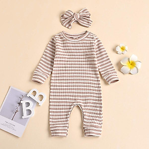 Aimaopao Newborn Infant Baby Girl Romper Bodysuit Girls Stripe Print One Piece Jumpsuit Pants Clothes Outfits (Stripe Long Sleeve Pink, 0-3 Months)