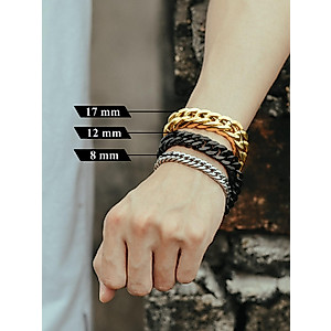 Richsteel Men and Women Sturdy Curb Cuban Link Chain Bracelet Gold Plated 316L Stainless Steel Jewelry