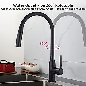 KUKKUME Kitchen Faucets with Pull Down Sprayer, Single Handle Kitchen Sink Faucet Modern Staninless Steel Kitchen Faucet Matte Black