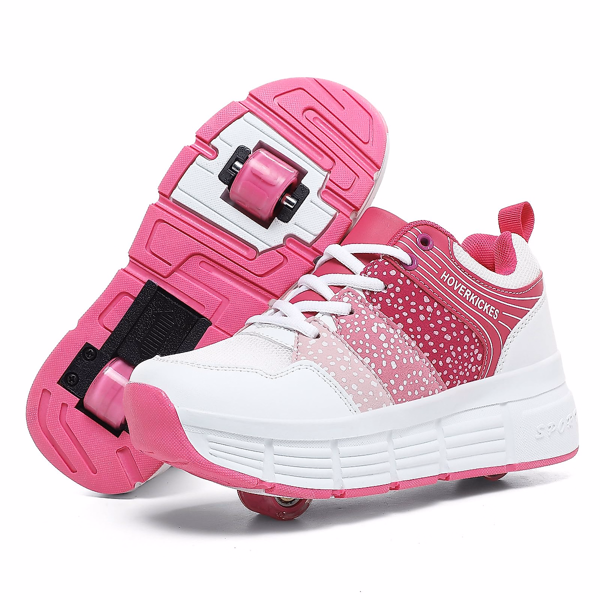 HOVERKICKES Roller Skate Shoes for Kids Boys Girls Wheelies Sneakers with Detachable Wheels Classical Roller Wheeled Shoes Pink