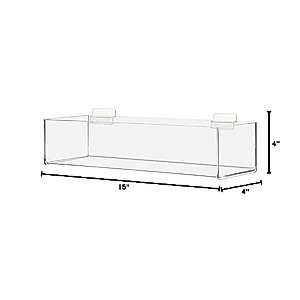Marketing Holders Slatwall Acrylic Retail Tray 15 Inch Wide x 4 Inch Deep Rectangular One Compartment Lucite Product Merchandise Storage Organizer for Businesses and Shops