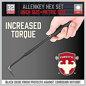 SEDY 32-Piece Hex Key Wrench Set, Metric and SAE Allen Wrenches (0.028-3/8 inch, 0.7-10 mm) L Shape Allen Keys, Chrome Vanadium Steelwith 2x Extension Handle