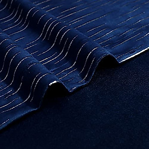 PLWORLD Navy Blue Decorative Velvet Curtains 84 Inch Long for Living Room Bedroom, Soft Luxury Line Pattern Metallic Printed Window Treatment, Grommet Top Drapes 52" W 2 Panels