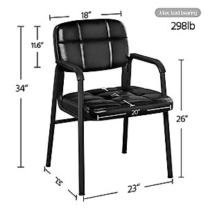 Yaheetech Pack of 6 Office Guest Reception Chair Mid Back PU Leather Task Chair for Waiting Room with Armrest and Lumbar Support, Metal Frame, Black