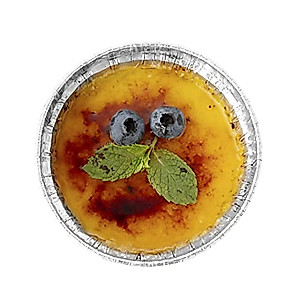 Restaurantware Foil Lux 4 Ounce Creme Brulee Cups, 100 Freezable Disposable Ramekins - Flat Lids Sold Separately, Oven-Ready, Silver Aluminum Baking Cups, Greaseproof, Stackable