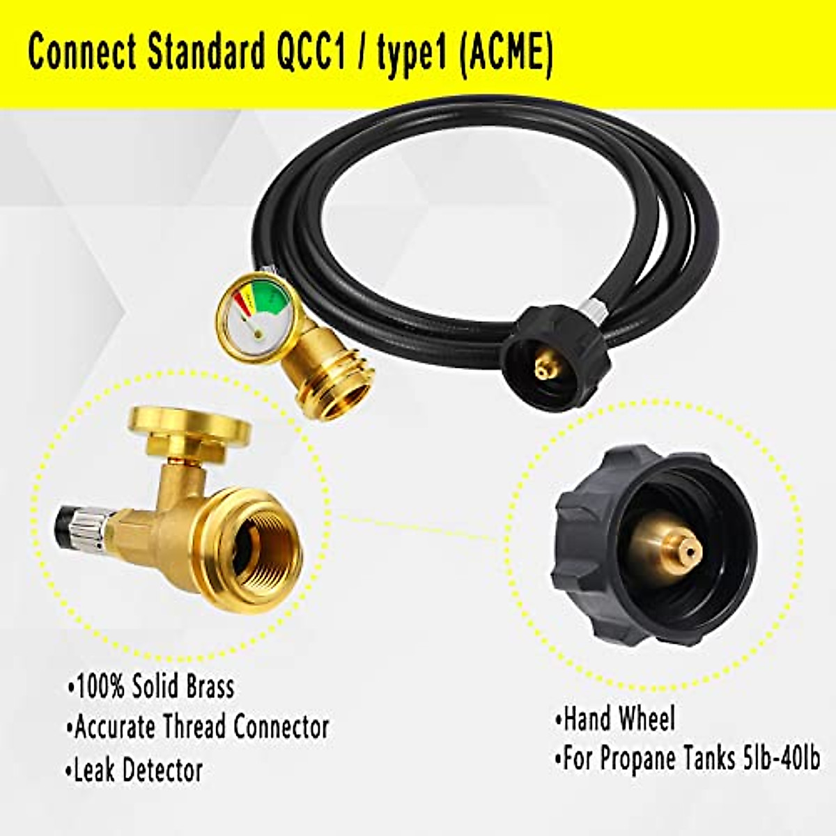 Gopper 12FT Propane Tank Extension Hose with Gauge-Leak Detector.Fit for Camping Stoves,Outdoor Heaters,Propane Fuel Generator.20-100 lb Propane Hose Extension.Keep Away from The Propane Tank