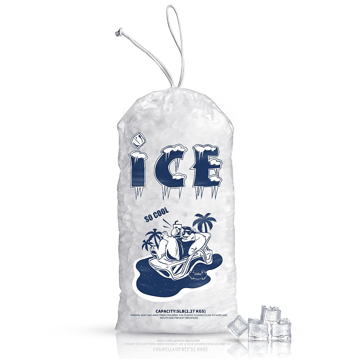 50 Pack Ice Bags 5 lb, Heavy-Duty Ice Bags with Drawstring(2 Mils Thickness)