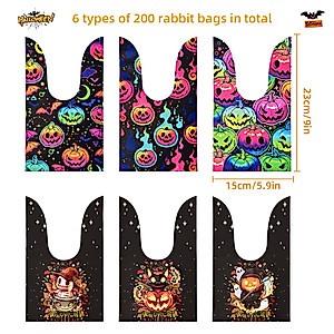 200PCS Halloween Treat Bags Candy Bags Bulk,Halloween Candy Bags for Kids Trick or Treat,Plastic Small Halloween Goodie Bags Halloween Party Favor Bags for Snack Sandwich Cookie