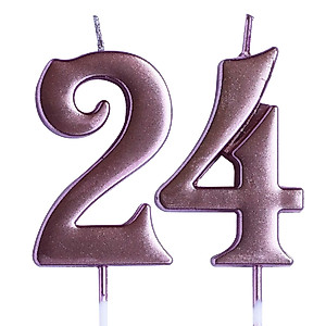 Rose 24th Birthday Candle, Number 24 Years Old Candles Cake Topper, Woman Or Man Party Decorations, Supplies
