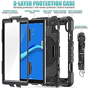 Herize Case for Lenovo Tab M8 HD TB-8505F TB-8505X / Smart Tab M8 TB-8505FS/ Tab M8 FHD TB-8705F with Pen Holder Screen Protector | Three Layer Sturdy Rubber Case W/Stand Hand Strap Shoulder Strap