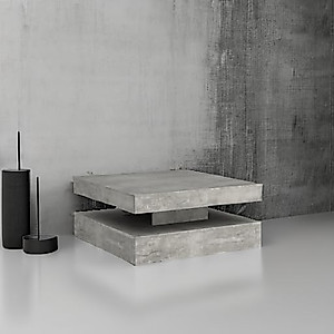 HedoAjim LED Coffee Table for Living Room, Living Room Table 2-Tier Square Middle Center Table, Modern Coffee Tables with Storage, Contemporary Wood Tea Tables for Dining Reception, Grey