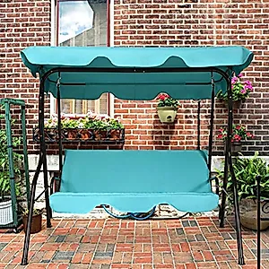 Tangkula 3 Person Porch Swing, Patio Swing with Soft Cushion & Powder-Coated Steel Frame, Outdoor Swing with Canopy for Porch, Backyard, Garden, Balcony (Turquoise)
