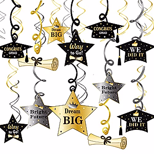 Konsait Graduation Hanging Decorations Swirls(28Pack), Graduation Party Supplies | Graduation Wishes| Mortarboards| Diplomas Hanging Ceiling Graduation Accessories for School Prom Grad Party